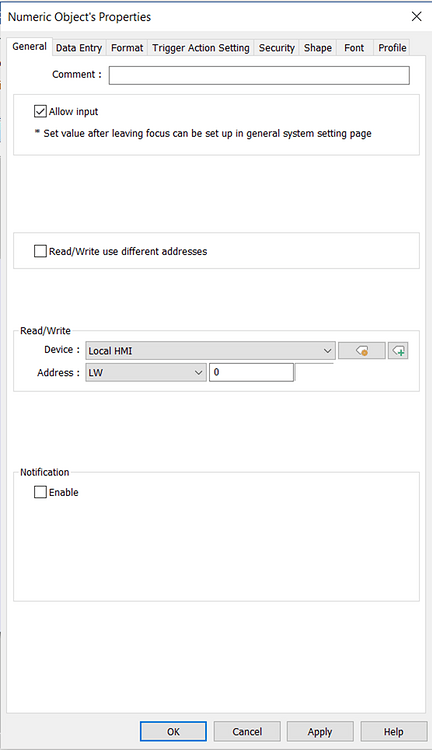 How to specify the data format and limits of a Numeric object - Staff - WeintekUSA