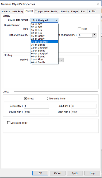 How to specify the data format and limits of a Numeric object - Staff - WeintekUSA