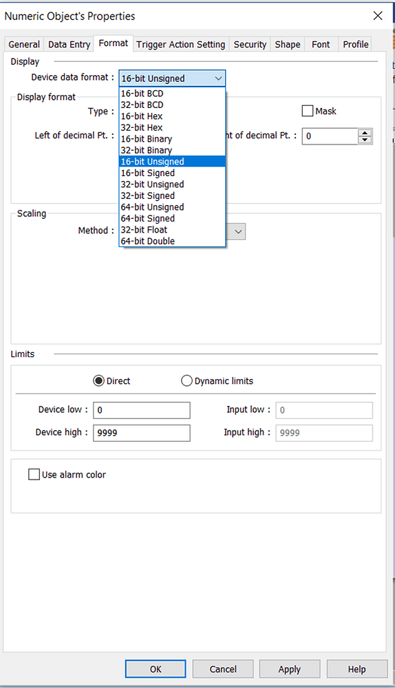 How to specify the data format and limits of a Numeric object - Staff - WeintekUSA